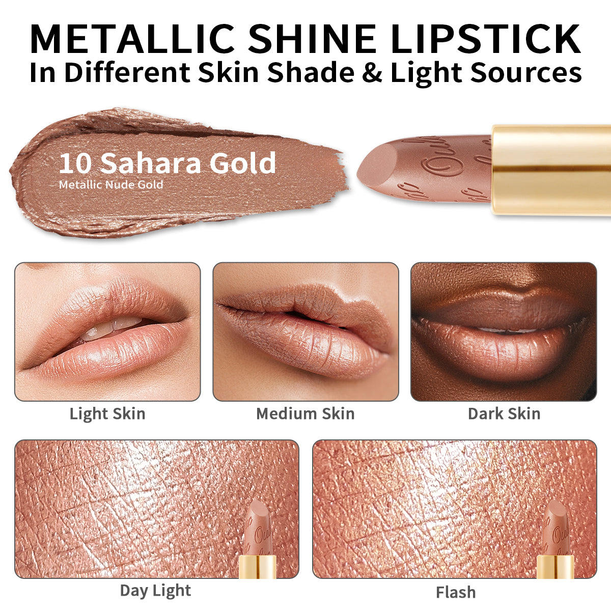 Metallic Shine Lipstick | D10 Sahara Gold – Oulac Cosmetics Official